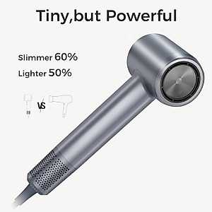 Tensky Hair Dryer, Blow Dryers with 110,000 RPM High-Speed Brushless Motor for Fast Drying 200 Million Negative Ions Thermo-Control Hairdryer with Magnetic Nozzle NO Heat Damage (Light Grey)