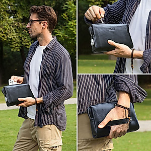 Contacts Clutch Purse Bag Leather for Men Anti Theft Wristlet Handbag Wallet Multiple Compartments Card Phone Holder Travel Bag