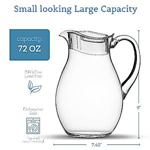 MosJos Acrylic Pitcher (72 oz), Clear Plastic, Water Pitcher with Lid, Shatterproof, BPA-Free Clear Pitcher, Ideal for Sangria, Lemonade, Juice, Iced Tea & More (Clear)
