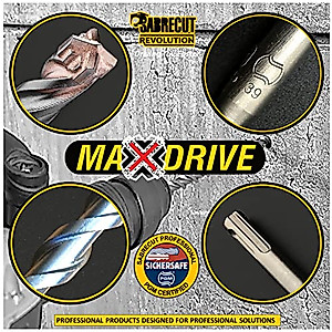 5 x SabreCut QSCK5A 13/64" 7/32" 15/64" 9/32" 5/16" x 6 19/64" Length Quattro PGM Approved Full Carbide 4 Cutter Tip Vortex Flute SDS Plus Drill Bit Mix Kit For Stone Concrete Brick Block