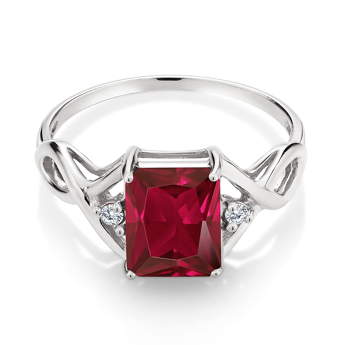 Gem Stone King 925 Sterling Silver Red Created Ruby and White Lab Grown Diamond Ring For Women (2.88 Cttw, Available in size 5, 6, 7, 8, 9)
