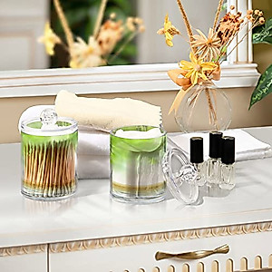 Kigai 2PCS Zen Basalt Rocks Qtip Holder Dispenser with Lids - 14 oz Bathroom Storage Organizer Set, Clear Apothecary Jars Food Storage Containers, for Tea, Coffee, Cotton Ball, Floss