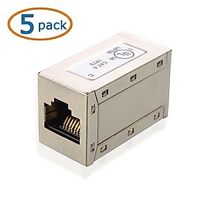[UL Listed] Cable Matters 5-Pack 10Gbps Shielded Cat 6A Ethernet Coupler (Shielded Cat 6 Ethernet Coupler, RJ45 Coupler, Cat6 Coupler, Ethernet Extender Adapter), Compatible with Cat6, Cat5e
