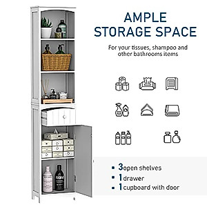 HOMCOM Bathroom Storage Cabinet, Free Standing Bath Storage Unit, Tall Linen Tower with 3-Tier Shelves and Drawer, White