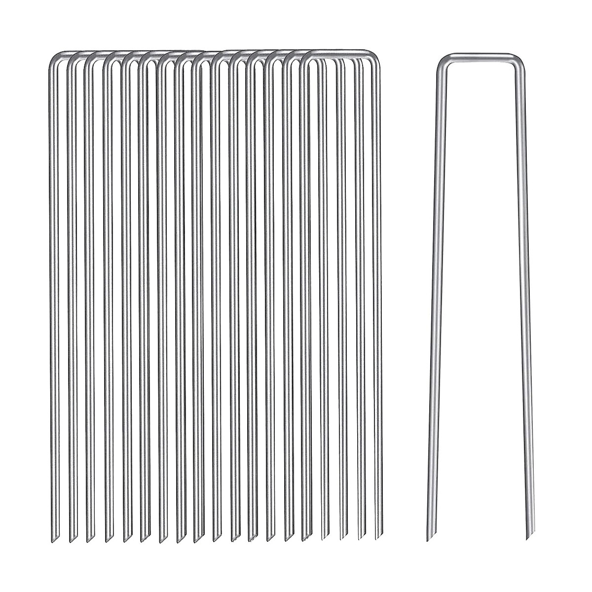 6 Inches Garden Stakes Metal Landscape Staples 16 Packs 11 Gauge Stakes Galvanized Steel Lawn Stakes Yard Staples Securing Pegs for Weed Barrier Fabric Ground Cover Holding Fence and Artificial Turf