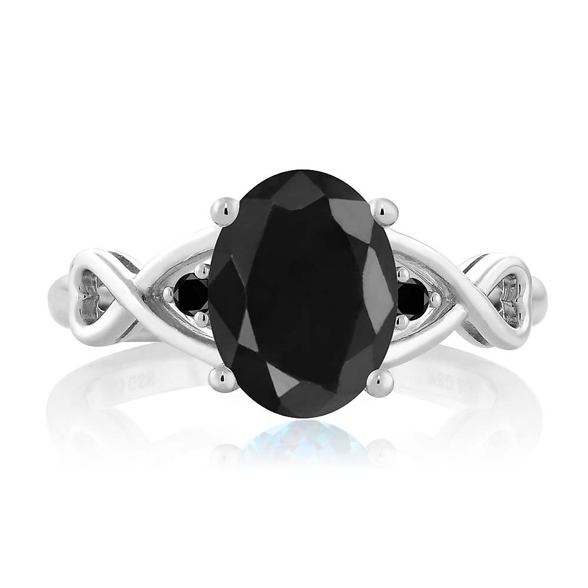 Gem Stone King 925 Sterling Silver Black Sapphire and Black Diamond Women 3 Stone Ring (2.60 Cttw, Available in size 5, 6, 7, 8, 9)