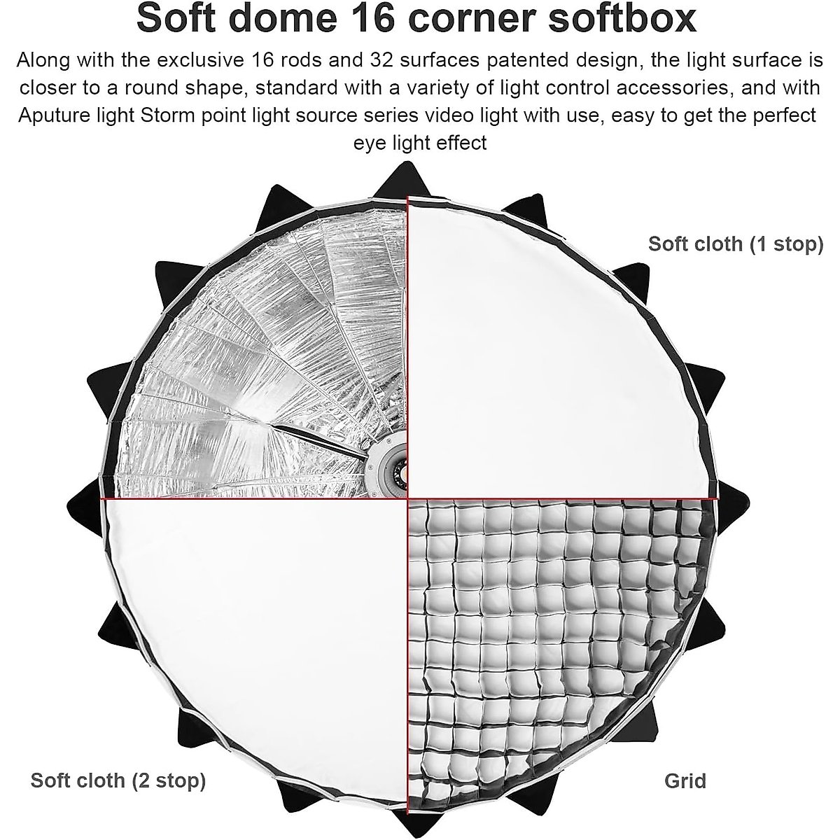 Aputure Light Dome III 35'' Softbox Bowens Mount with Diffuser Cloth and Honeycomb Grid,Quick-Setup Quick-Folding for Studio Photography,for Amaran Series, Aputure 600D,600X,300X etc