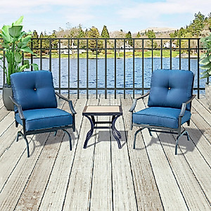 Top Space Bistro Table Set Patio Conversation Set Bar Stools,Metal Outdoor Furniture with 2 Chairs and 1 Coffee Table (Blue)