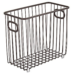 mDesign Metal Farmhouse Kitchen Pantry Food Storage Organizer Basket Bin - Wire Grid Design - for Cabinets, Cupboards, Shelves, Countertops - Holds Potatoes, Onions, Fruit - Medium - Bronze