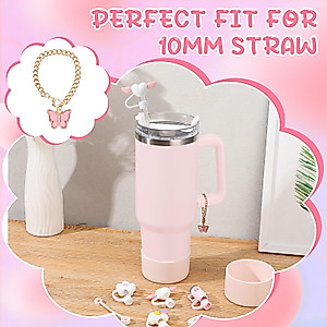 XLSXEXCL 18 Pcs Rose Quartz Cup Accessories for Stanley,Including 9 Pcs Silicone Spill Stopper for Stanley,5 Pcs Straw Cover Cap for Stanley,2 Pcs Charms and Bottom Protector for Stanley Cup 30&40Oz