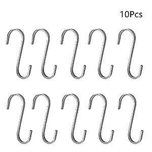 MroMax 304 Stainless Steel S Hooks,80mm/3.15" Silver S Shaped Hook Hangers for Kitchen Bathroom Bedroom Storage Room Office Outdoor Multiple Uses, 10Pcs