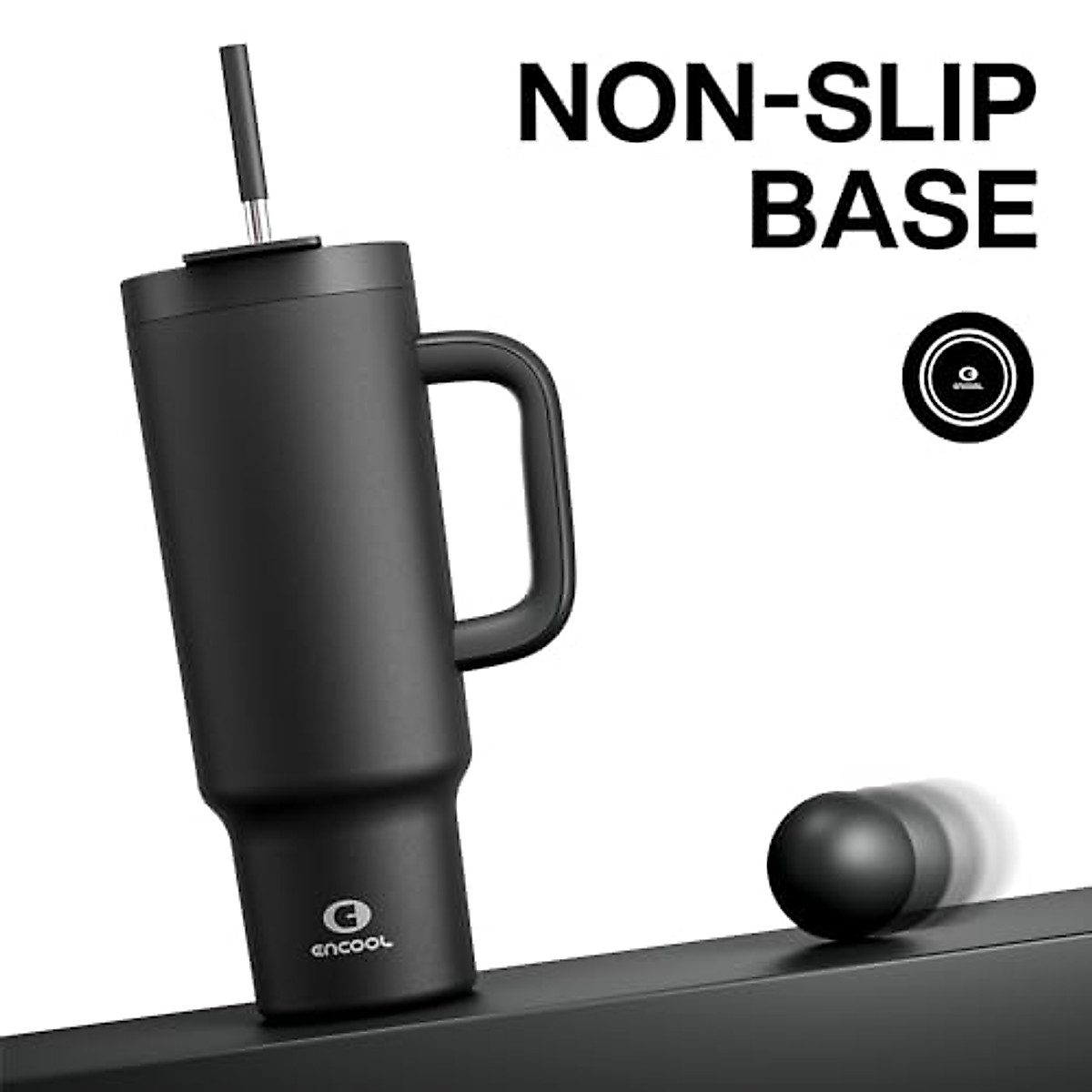 ENCOOL 40 oz Tumbler with Handle and Straw, 100% Leakproof Insulated Tumbler with Lid and Straw, Stainless Steel Travel Mug, Keeps Cold for 34 Hours, Car Cup Holder Friendly (Midnight)