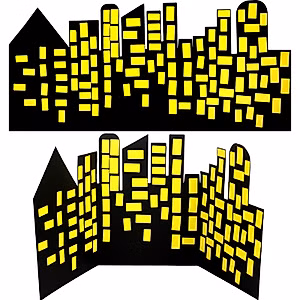 City Skyline Backdrops Hero Backdrop with 2 Pcs Yellow Stickers DIY Hero Background for Kid Backdrop City Skyline Buildings Photography Background Hero Birthday Party Decor Supplies Baby Shower
