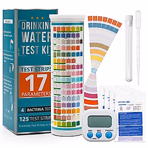 125+8P Drinking Water Testing Kit for Home, Anglekai Water Testing Kit with 125P Testing Strips/ 4P Bacteria Tests/Tube/Dropper/Timer/Instruction, Well Water Test Kit for Home Water Quality Test