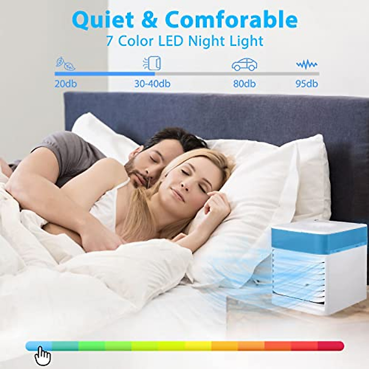 coosolvo Portable Air Conditioner, Personal Air Cooler with Quiet 3 Wind Speeds, Cooling Fan with Large Water Tank, Mini AC Unit with 7 Color Light, USB Small Air Conditioner for Home