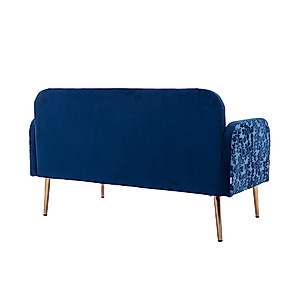Modern Velvet Loveseat Sofa, Comfy Upholstered 2-Seater Sofa with Gold Metal Legs, Small Loveseat Accent Couch for Living Bedroom Leisure Areas (Navy+Velvet)