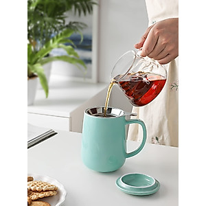 Sweese 20 OZ Porcelain Tea Mug with Infuser and Lid, Loose Leaf Tea Cup, Gifts for Tea Lover - Mint Green