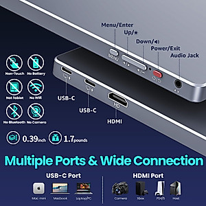 Upperizon Portable Monitor 15.6 Inch 1080P FHD HDR IPS Travel Screen HDMI USB-C Portable Monitor for Laptop MacBook PC Surface Xbox PS4/5 with Cover, VESA Compatible