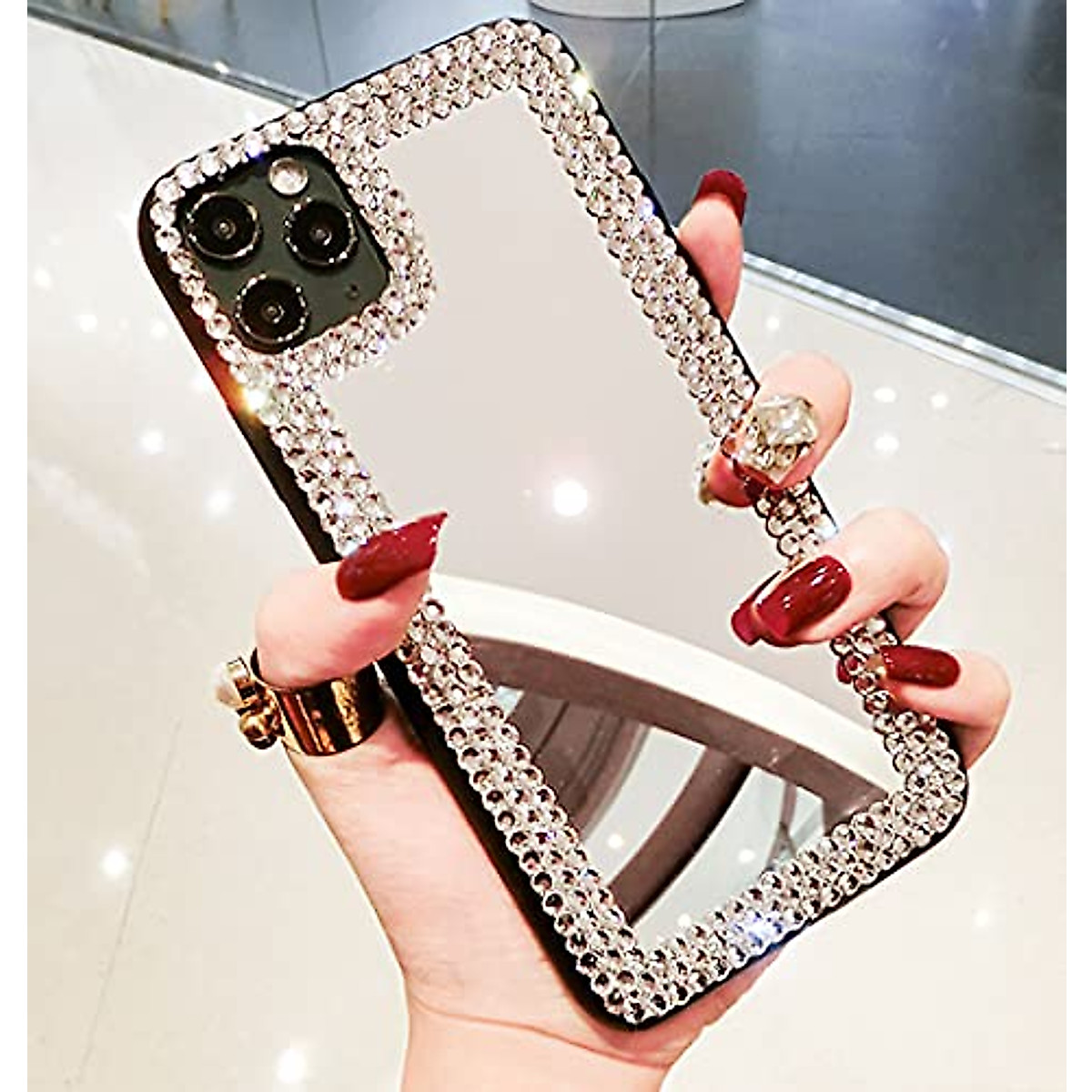Poowear for iPhone 13 Case 3D Glitter Sparkle Bling Mirror Case Luxury Shiny Crystal Rhinestone Diamond Bumper Clear Protective Case Cover for Women for iPhone 13 6.1"
