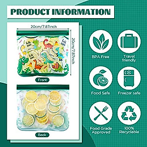 Rumia 12 Pack Reusable Food Storage Bags Dinosaur Silicone Sandwich Bags Snack Bags Leakproof Freezer Bags with Zipper Travel/Home Organization Waterproof Reusable Food Storage Bag