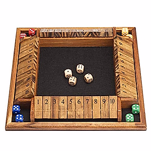 AMEROUS 1-4 Players Shut The Box Dice Game, Wooden Board Table Math Game with 12 Dice and Shut-The-Box Instructions for Kids Adults, Family Classroom Home or Pub (12 Inches)