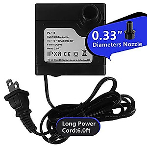 ILEBYGO 50 GPH 3W Mini Submersible Water Pump for Aquariums, Fish Tank,Wave Maker Pump, Pond, Fountain, Hydroponics