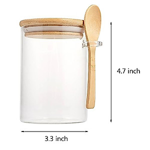 CAMOFOXIN 3 Pack Airtight Overnight Oats Jars, 17oz Glass Jars with Bamboo Lid and Spoon, Sugar Jar Glass Salt Container for Coffee Bean, Spice