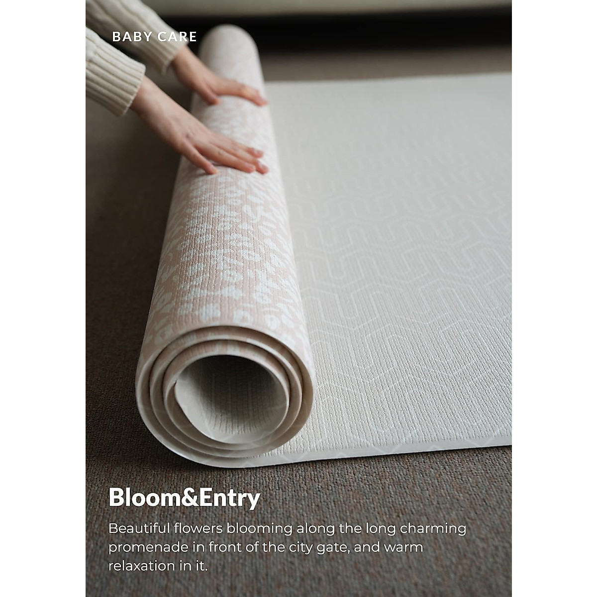 Baby Care Play Mat (Large, Hygge - Bloom & Entry) 82'' x 55'' Original One-Piece Reversible Rollable Waterproof Play Mat for Infants, Babies, Toddler, and Kids