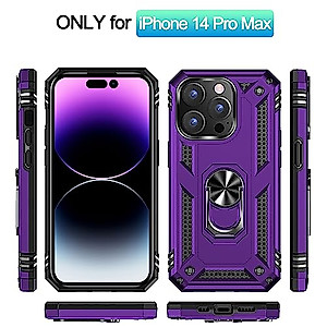 ADDIT iPhone 14 Pro Max Military Grade Case, 15ft Drop Tested, Magnetic Car Mount Ring Holder Stand - Purple