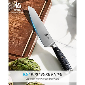 KYOKU 8.5" Kiritsuke Chef Knife, Samurai Series Japanese Chef Knife with Pakkawood Handle, Japanese High Carbon Steel Knife for Kitchen