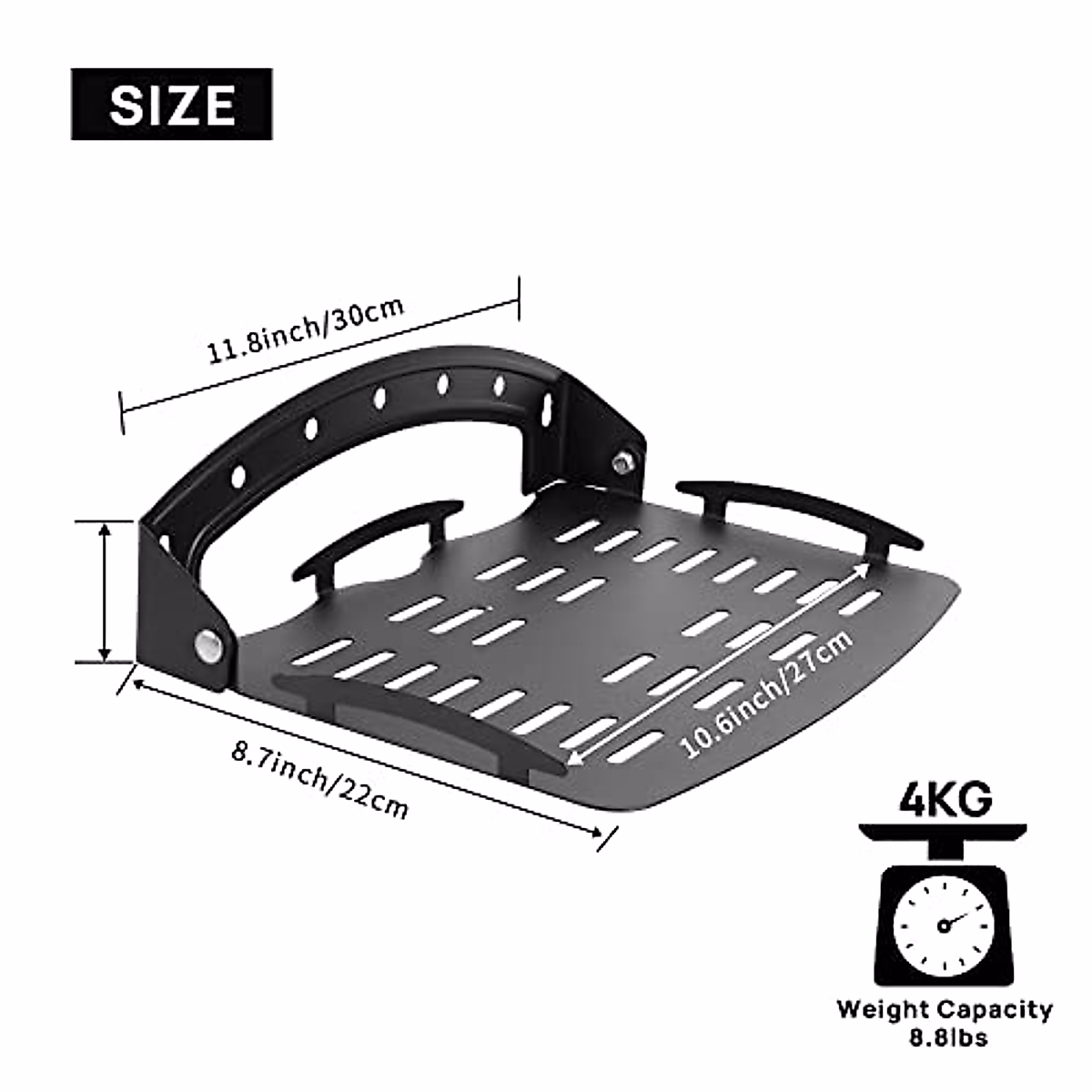 POPTONG NO Drilling Projector Wall Mount, Small Wall Shelf, Floating Shelf - Loading Capacity 8.8lbs, 90 Degree Foldable, Used for Media Boxes, Game Consoles, Routers, Projectors and Sounds (BACLK)