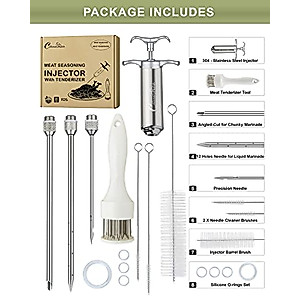 Culinary Hutch Meat Injector Syringe with Meat Tenderizer - 304-Stainless Steel Meat Injector Syringe Kit, 3 Needles, 3 Brushes, O-Rings set - Grilling, BBQ Accessories, 2-oz Large Capacity Barrel