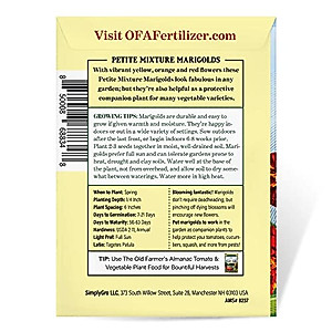 The Old Farmer's Almanac Marigold Seeds (Petite Mixture) - Approx 200 Flower Seeds - Premium Non-GMO, Open Pollinated, USA Origin