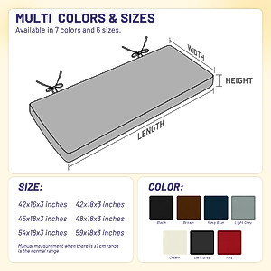 Sutteles Double Piping Bench Cushion,Resistant Bench Cushions for Outdoor Furniture,with Non-Slip Ties and Removable Cover,for Patio/Piano Bench Cushion (45x18x3, Nav Blue)