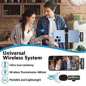 Caymuller Professional Wireless Lavalier Lapel Microphone for iPhone iPad, Mini Lapel Mics Plug-Play 2.4G Ultra-Low Delay Noise Reduction Chip for Video Recording Interview Podcast Vlog YouTube Tiktok