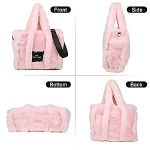 JQAliMOVV The Tote Bags for Women, Fluffy Tote Bags Top-Handle Crossbody Handbag Trendy Plush Tote Bag for Travel Work (Pink)