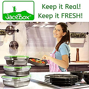 JaceBox Stainless Steel Containers - Adults Kids Square Set of 3 Leak Proof Bento Box Airtight Freezer Safe BPA FREE Metal Boxes New Snap On Latch Lids For Sandwiches Salads & Snacks by JaceBox