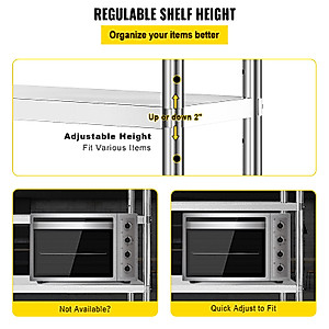 VBENLEM Stainless Steel Shelving 60x18.5 Inch 5 Tier Adjustable Shelf Storage Unit Stainless Steel Heavy Duty Shelving for Kitchen Commercial Office Garage Storage 330lb Per Shelf