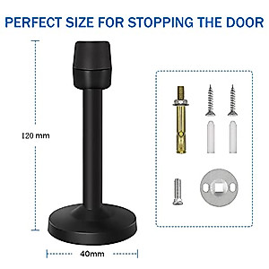 Door Stop, 5 Inch Long Door Stopper, Black Wall Mount Doorstops Stainless Steel Solid Rigid, No Odor Rubber Tip, Heavy Duty Rubber Door Stop Brushed Satin Door Holder Wall Protector