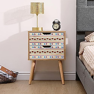 End Side Table Nightstand Set of 2, Night Stand with Drawers, Modern Bohemian Drawer Night Stand, Solid Wood Legs, for Sofa Side Table, Bedroom Bedside Table