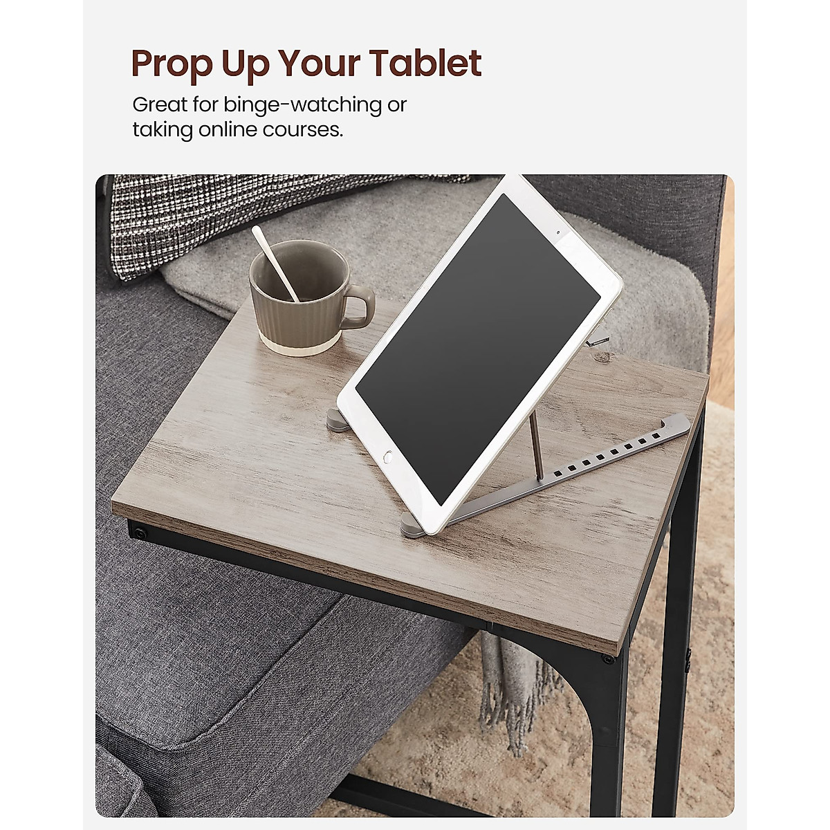 VASAGLE C-Shaped End Table, Small Side Table for Couch, Sofa Table with Metal Frame for Living Room, Bedroom, Bedside, Greige and Black