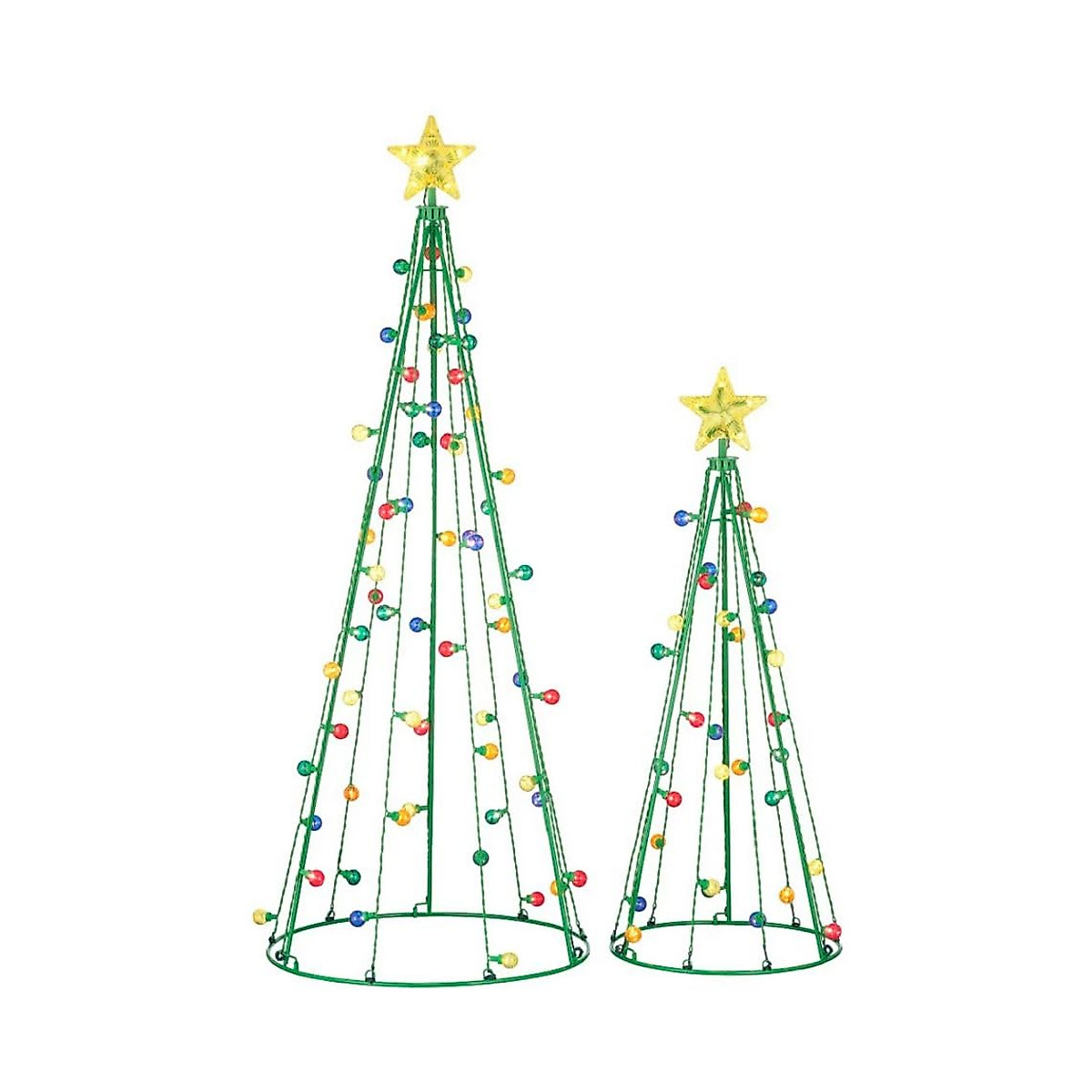 Set of 2 - Pre-lit, Multi-Colored Holiday Christmas Twinkle String Cone Trees with 105 Lights, 5 and 3.5 Feet Tall, Decoration Display, Christmas, Yard, Holiday (2023)