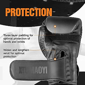 Boxing Gloves for Men and Women - Muay Thai, Kickboxing, and Heavy Bag Workout Gloves for Boxing and MMA Training (Black, 12oz)