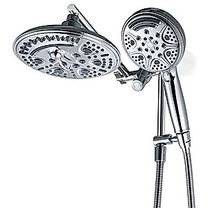 G-promise 8" Rain Shower Head with Handheld, 6+9 Setting Luxury 3-Way Combo with 11" Adjustable Extension Arm and Extra Long Stainless Steel Hose