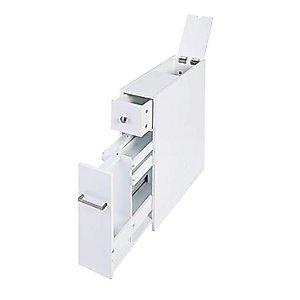 Spirich Home Slim Bathroom Storage Cabinet, Free Standing Toilet Paper Holder, Bathroom Cabinet Slide Out Drawer Storage, White