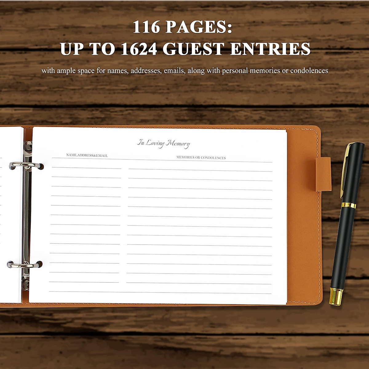 Funeral Guest Book for Memorial Service, Black Leather Celebration of Life Guest Book with Pen, 120 Pages Loose-leaf In Loving Memory Funeral Registry Sign in Book for Mourning Honoring Loved Ones