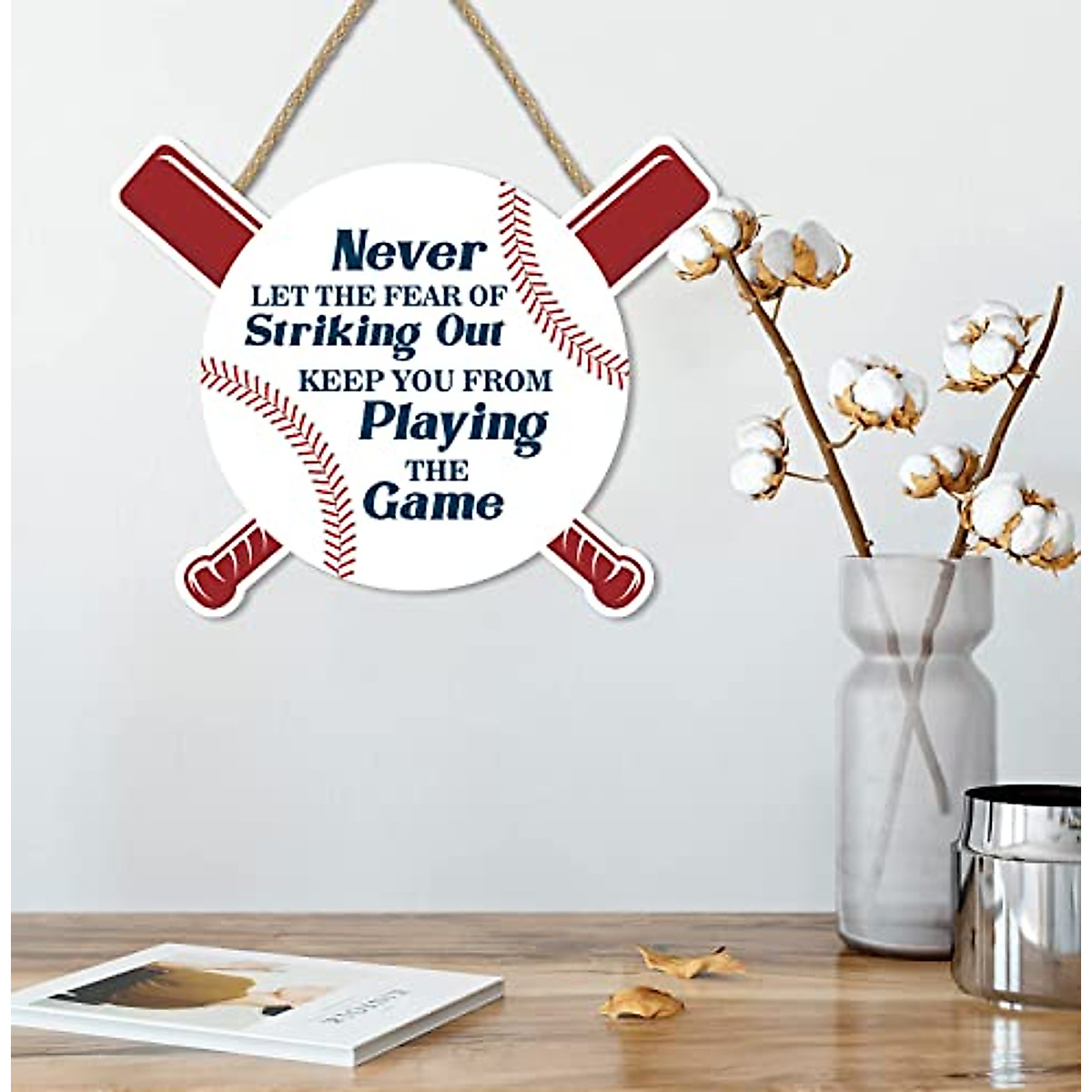 IARTTOP Inspirational Quotes Wood Signs Never Let The Fear of Striking Out Keep You from Playing The Game Wood Sign-36x28.5cm,Retro Baseball Signs Wooden Plaque Hanging Wall Art for Classroom Decor