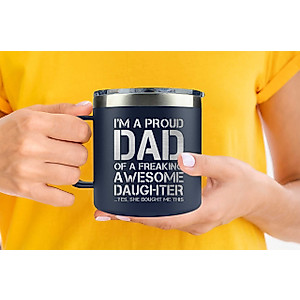 AMAZPRINTS Gifts for Dad from Daughter, Son, Kids on Fathers Day, Christmas, Birthday - Funny Fathhers Gifts - Present for Father - Dad Mug 14oz, Navy Insulated Stainless Steel