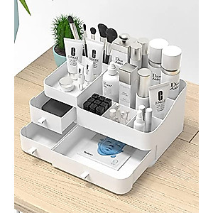 Makeup Organizer Storage with Drawers, Cosmetic Display Case for Brushes, Lotions, Perfumes, Eyeshadow, Nail Polish Ideal for Bathroom, Dresser, Countertop (White)