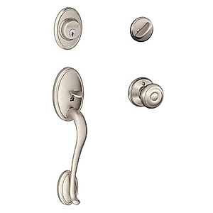 SCHLAGE Wakefield Single Cylinder Handleset and Georgian Knob, Satin Nickel (F60 WKF 619 GEO)